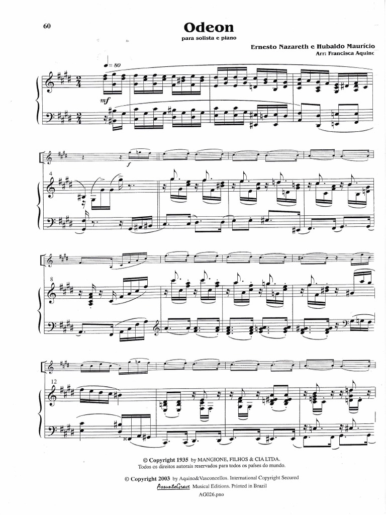 Odeon - para Solista y Piano - (Ernesto Nazareth y Hubaldo Maurício) | PDF