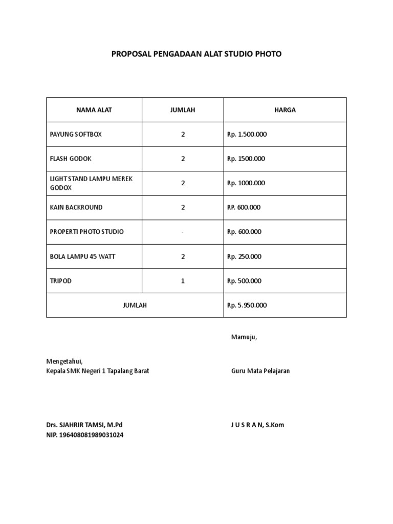 Proposal Pengadaan Alat Studio Photo | PDF