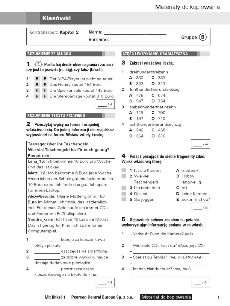 Mit Links 1 Kontrollarbeit K2 B | PDF
