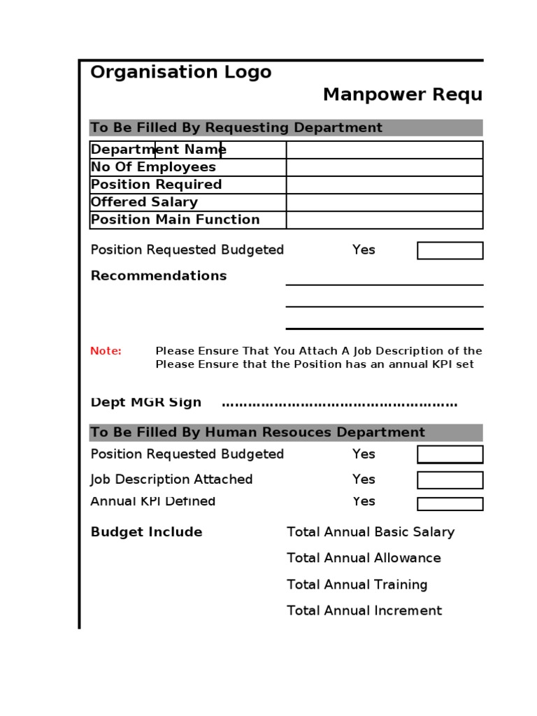 Organisation Logo Manpower Request Form | PDF
