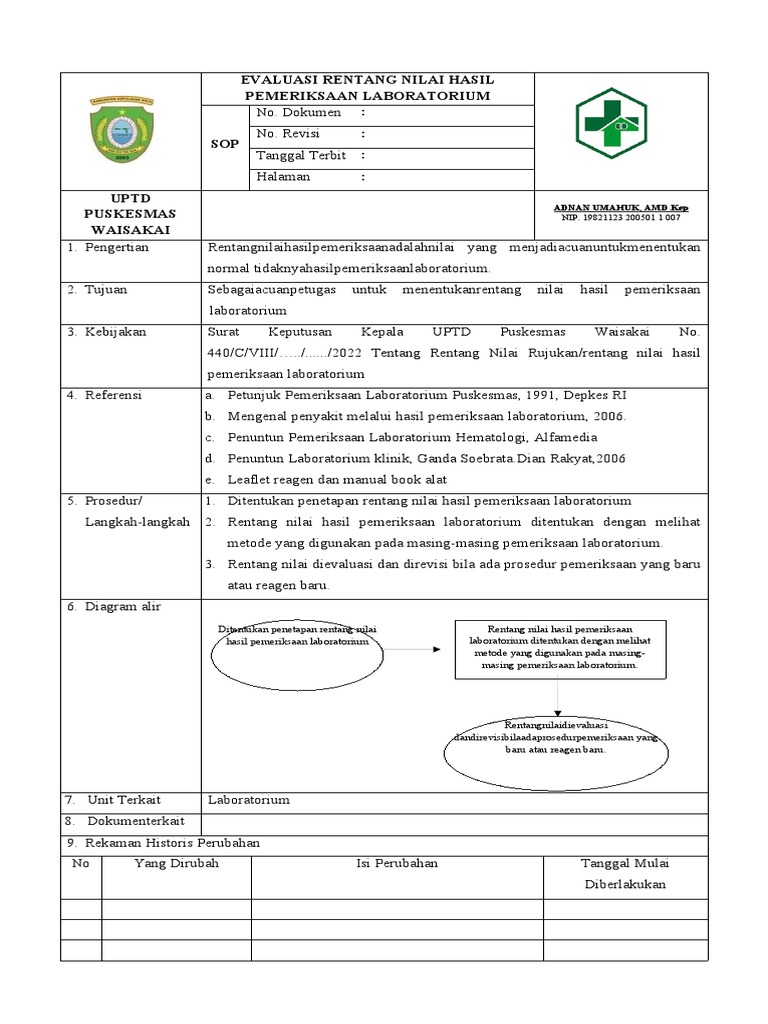8.1.6.4 Sop Evaluasi Rentang Nilai Hasil Pemeriksaan Laboratorium | PDF