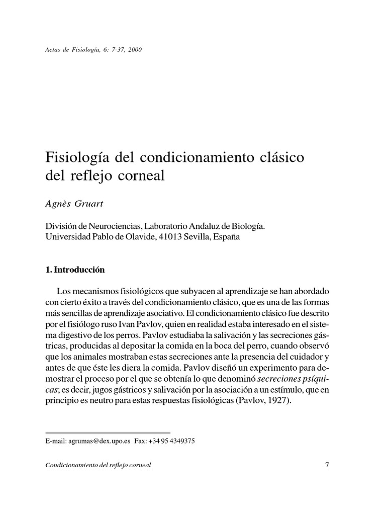 Fisiología Del Condicionamiento Clásico Del Reflejo Corneal | PDF ...