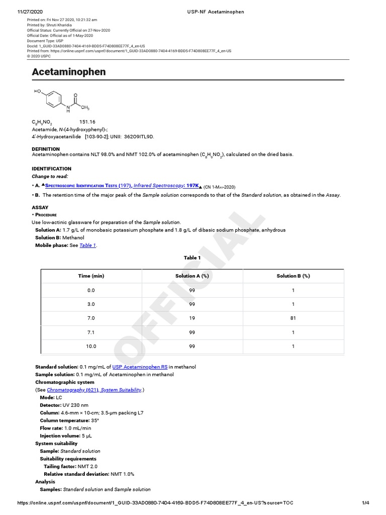 USP-NF Acetaminophen | PDF | Chromatography | Laboratory Techniques