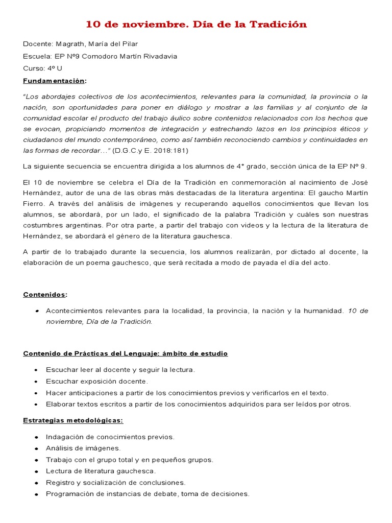 Secuencia Día de La Tradicion | PDF