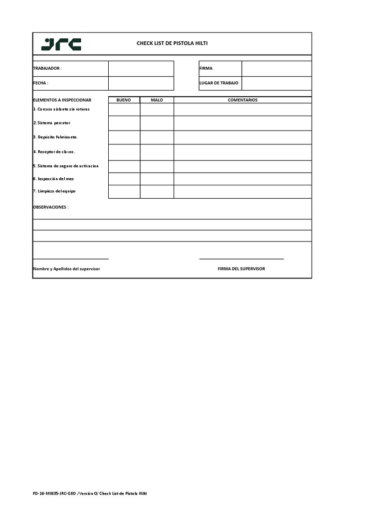 FO-16-MIN35-JRC-GEO Check List de Pistola Hilti.V.0 | PDF