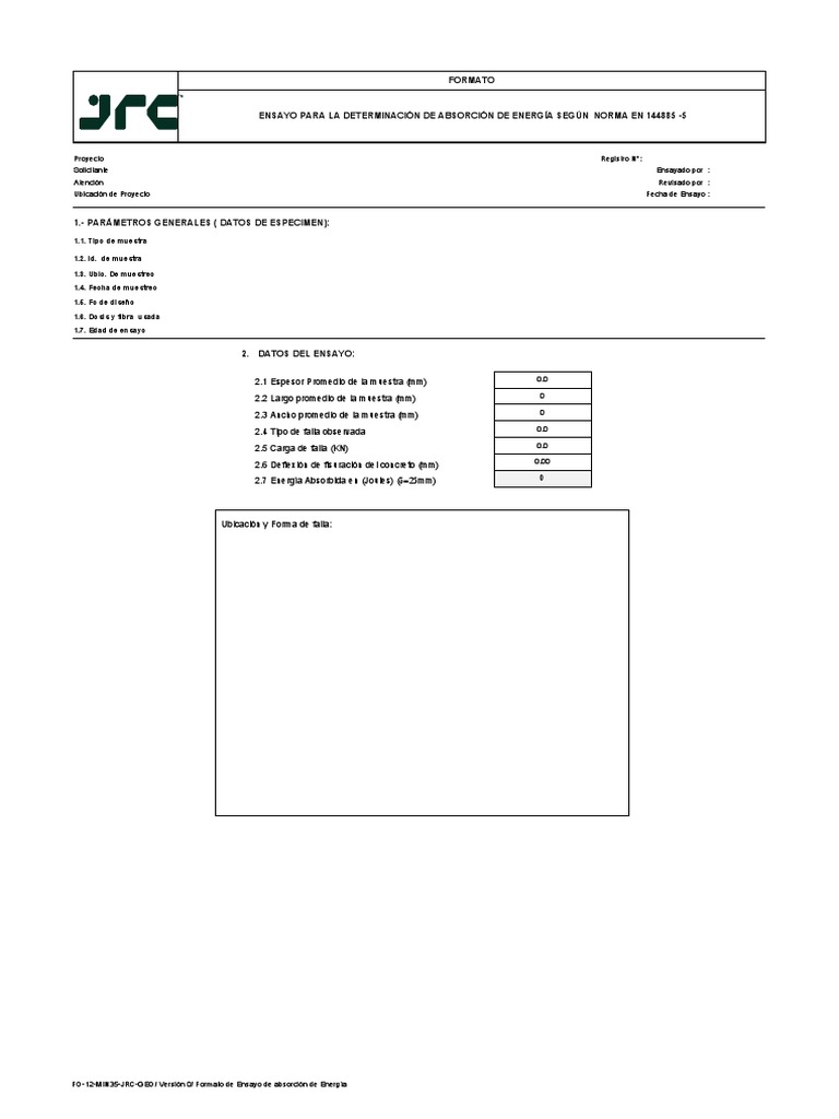 FO-12-MIN35-JRC-GEO Formato de Ensayo de Absorcion de Energia | PDF | Cantidades fisicas | Cantidad