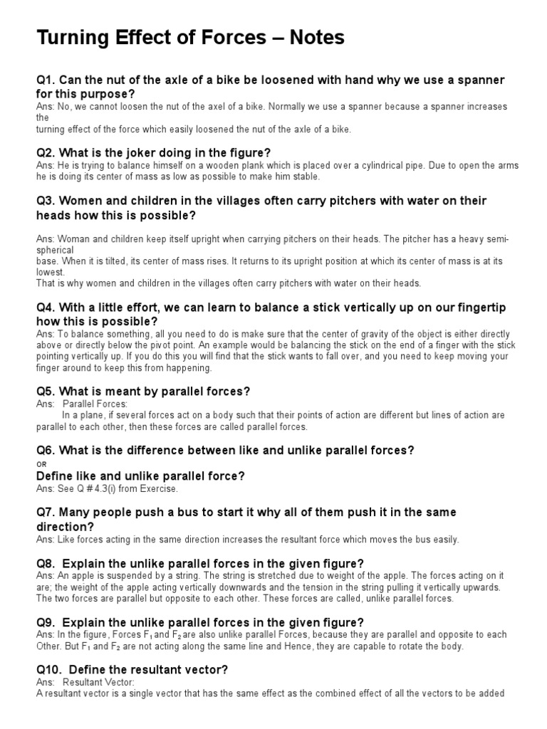 Turning Effect of Forces Physics4 | PDF | Torque | Center Of Mass