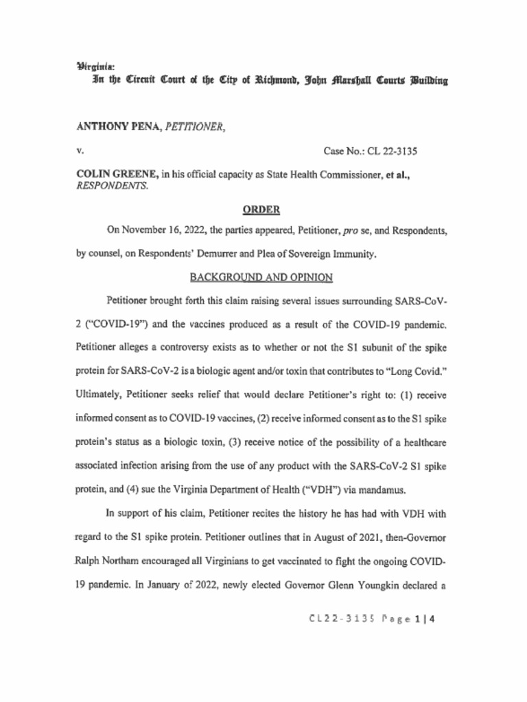 Pena V VDH - Final ORDER - No Standing | PDF