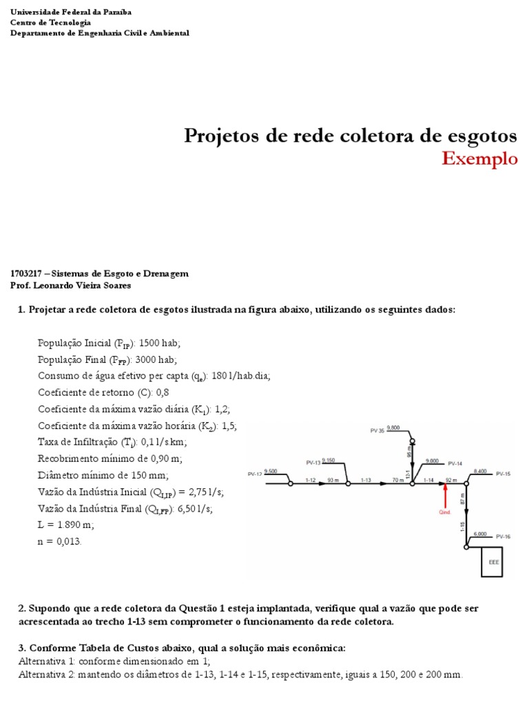 02 - Exemplo Rede Coletora de Esgoto Resolvido | PDF 02 - Exemplo Rede Coletora de Esgoto Resolvido | PDF