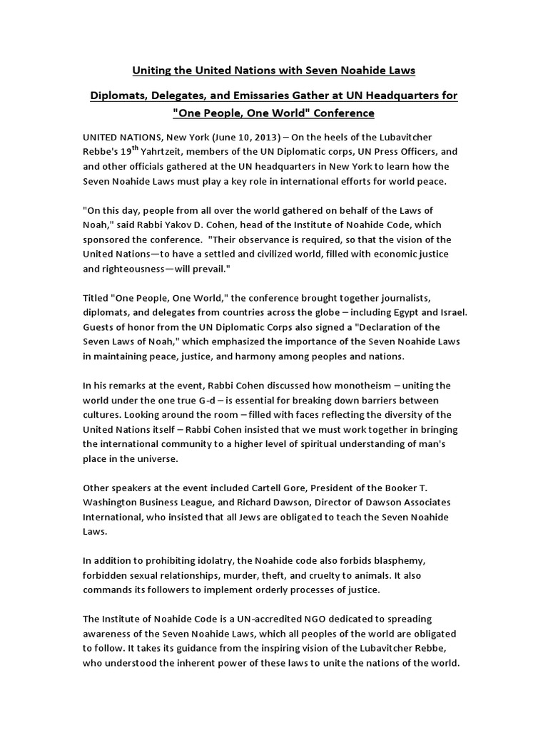 UN Conference on Seven Noahide Laws | PDF | Politics