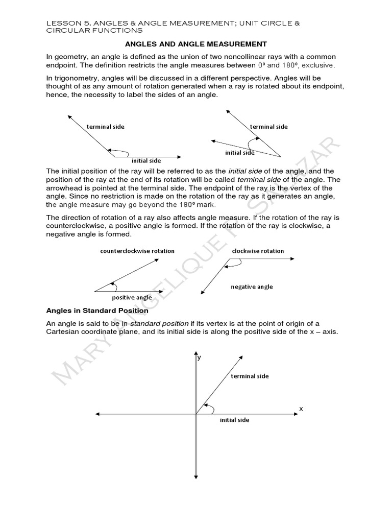 Lesson 5. Angle Measurement Unit Circle Circular Functions | PDF | Angle | Minute And Second Of Arc