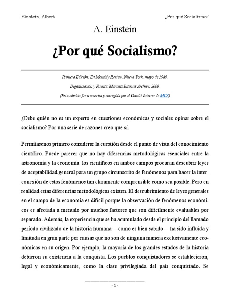 Einstein y el Socialismo: Reflexiones | PDF | Capitalismo | Sociedad