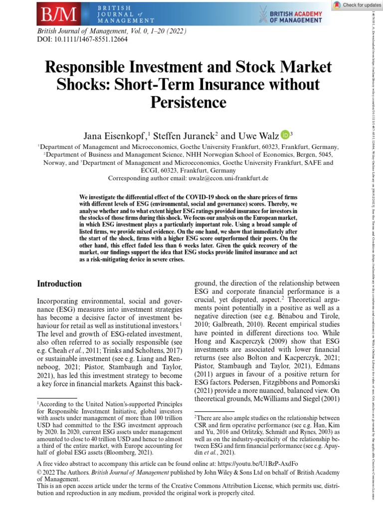 British J of Management - 2022 - Eisenkopf - Responsible Investment and Stock Market Shocks ...