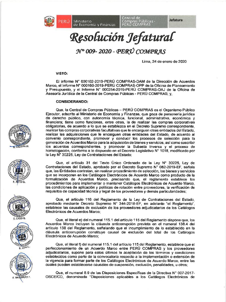 RJ - 009 - 2020 - Lineamientos para La Exclusion de Proveedores de Perucompras | PDF
