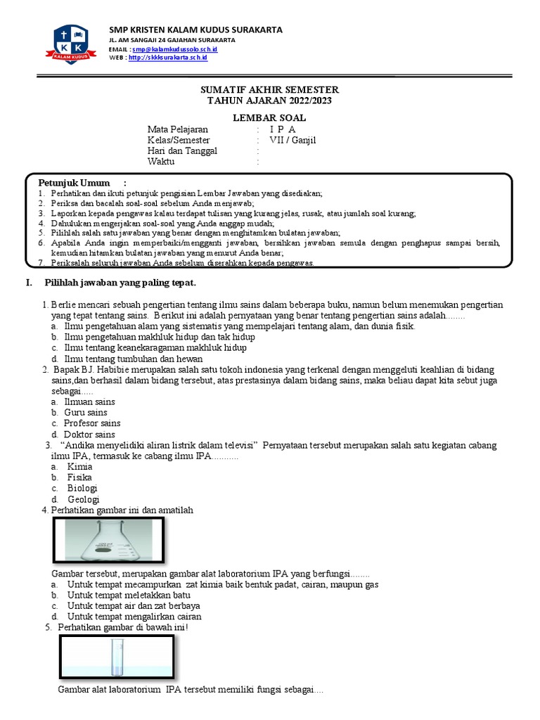 Soal Sas Ipa Semester 1 | PDF | Sains & Matematika | Kajian Bahasa Asing