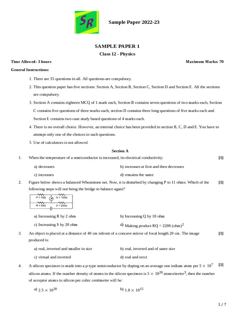 Physics New Sample Paper | PDF | Electron | Waves