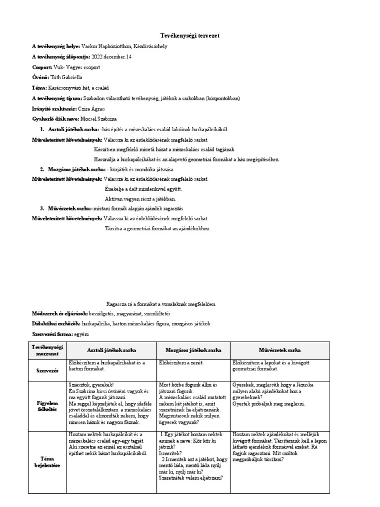 Tevékenységi Terv Matematika | PDF