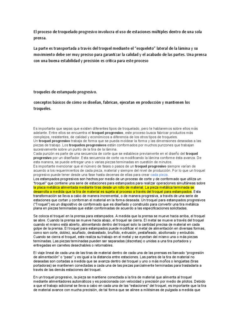 El proceso de troquelado progresivo involucra el uso de estaciones ...