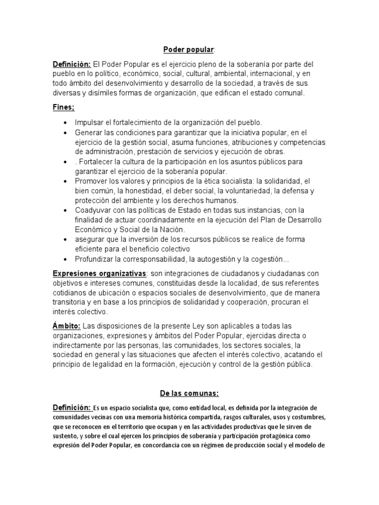Definición y Funciones del Poder Popular | PDF | Estado (política ...
