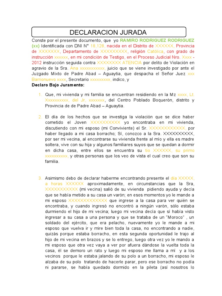 Modelo Declaracion Jurada - Testigo | PDF Modelo Declaracion Jurada - Testigo | PDF