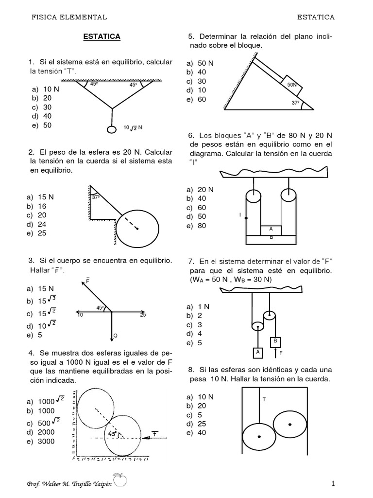 Problemas de Estatica | PDF | Tensión (Física) | Mecánica
