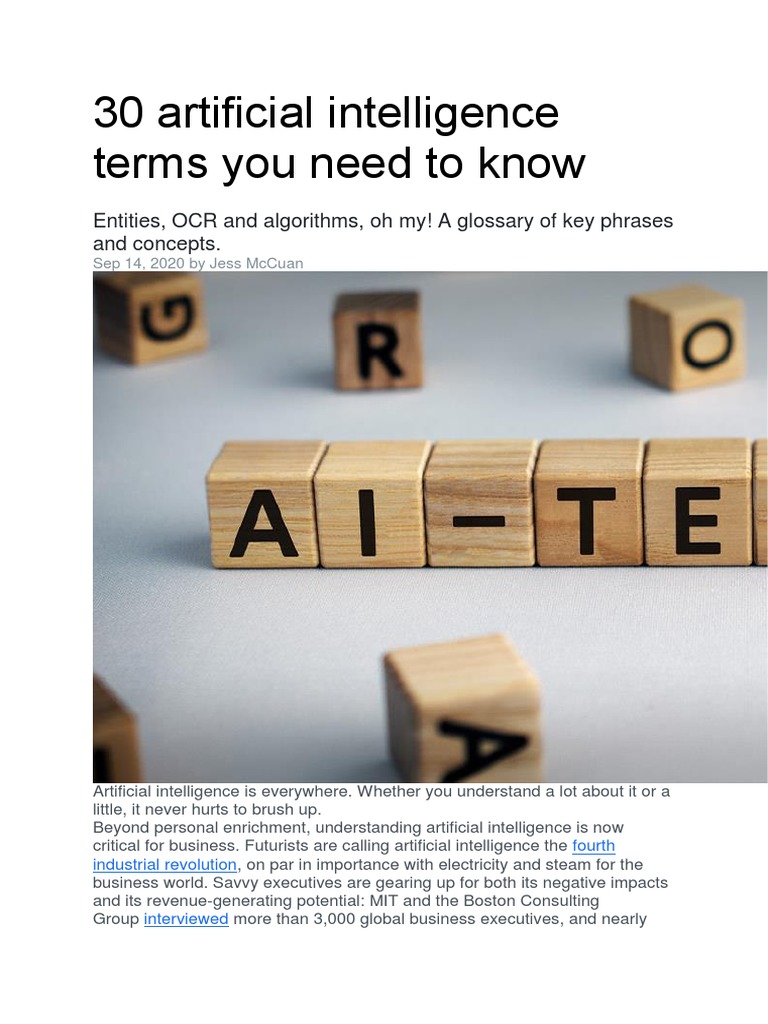 30 Artificial Intelligence Terms You Need To Know | PDF | Machine ...