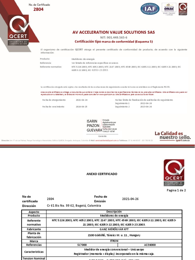 Cert 2804 ITRON 2021 | PDF