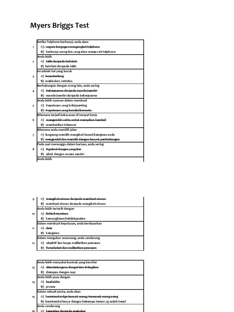 Tes Kepribadian Myers Briggs di Indonesia | PDF | Pengembangan Diri ...