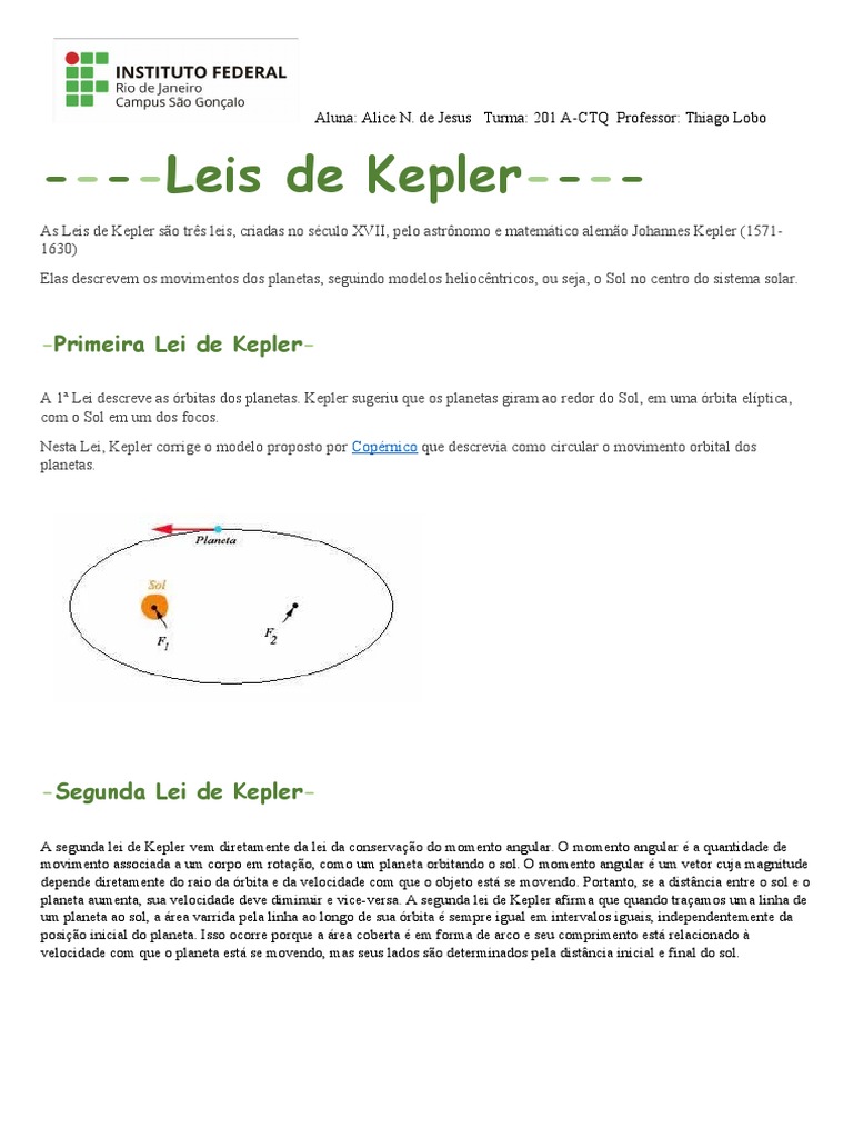 Leis de Kepler (Trabalho - Fis) | PDF | Órbita | Planetas