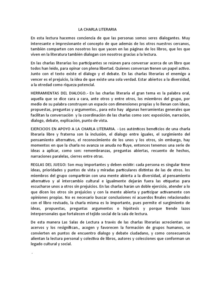 La Charla Literaria | PDF | Cognición