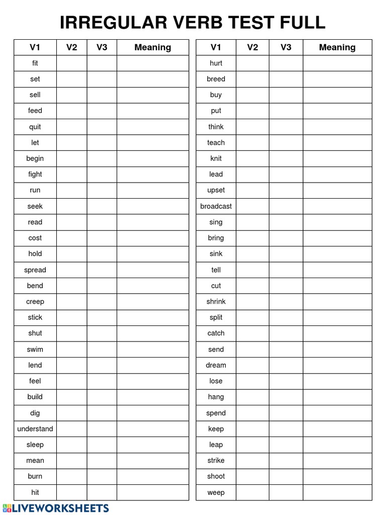 Irregular Verb Test with Meanings | PDF