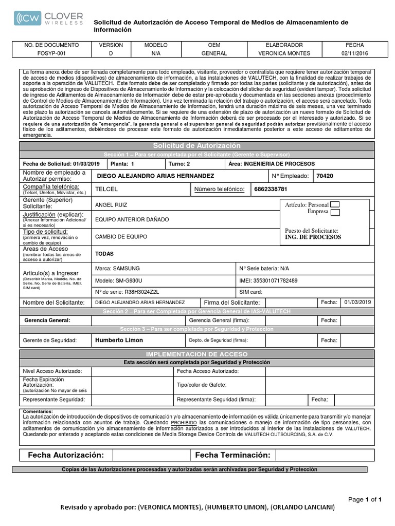 Solicitud de Autorización de Acceso Temporal de Medios de ...