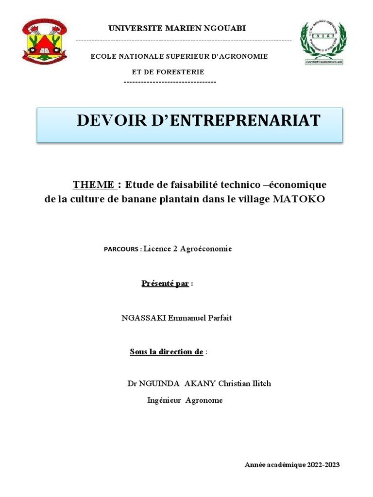 Faisabilité de la culture de banane à Matoko | PDF