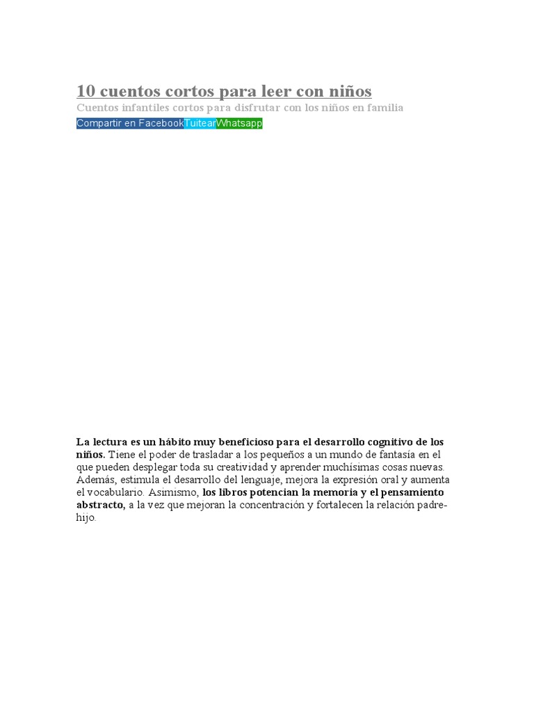 10 Cuentos Cortos Para Leer Con Niños Pdf