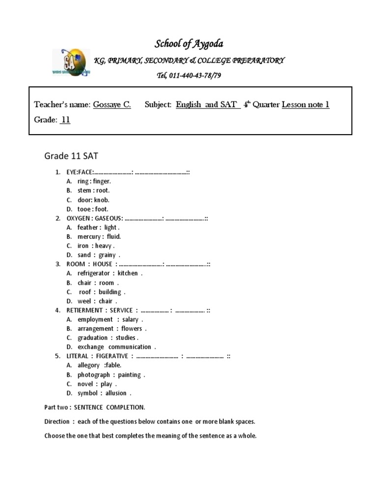 Grade 11 English & SAT Note 2 | PDF | Verb | Word