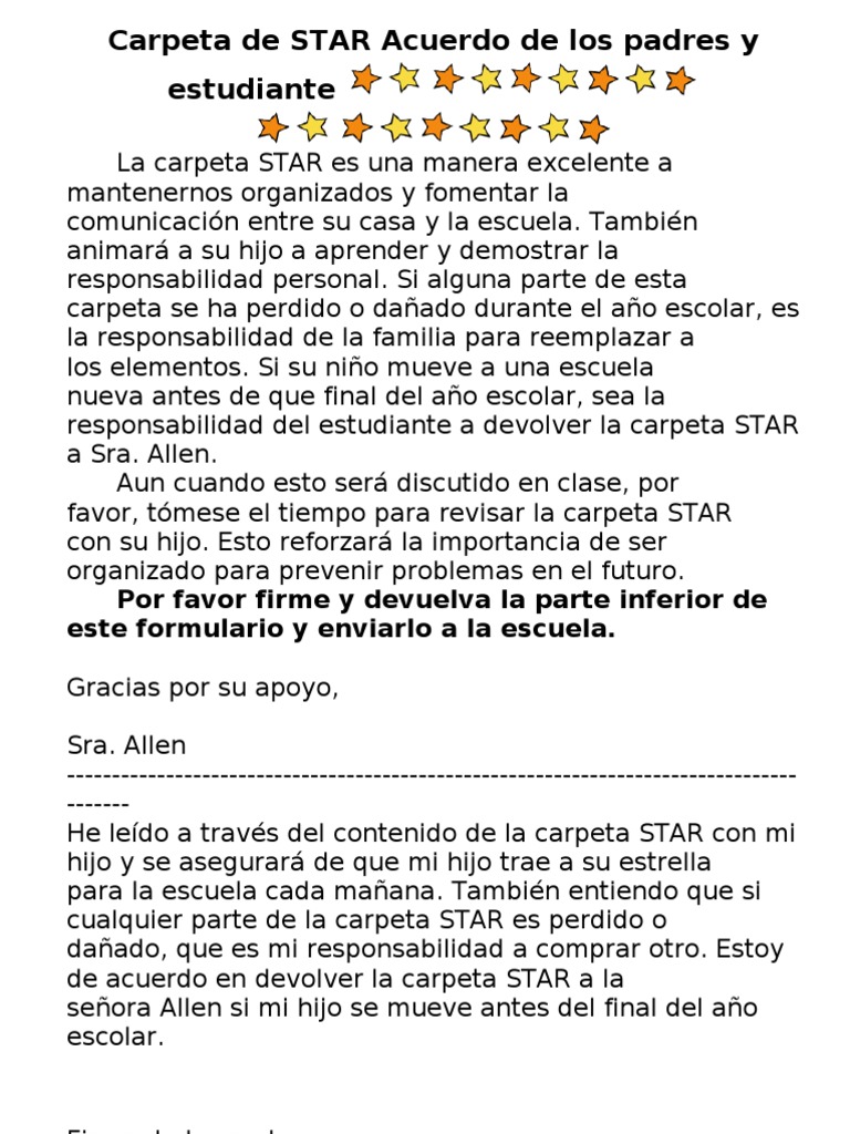 STAR Folder Parent Student Agreement 2011 Spanish | PDF
