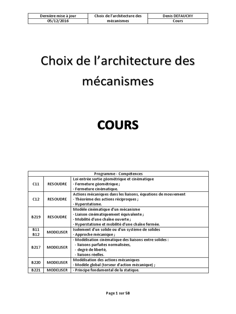 Analyse de l'hyperstatisme des mécanismes | PDF | Mécanique newtonienne ...