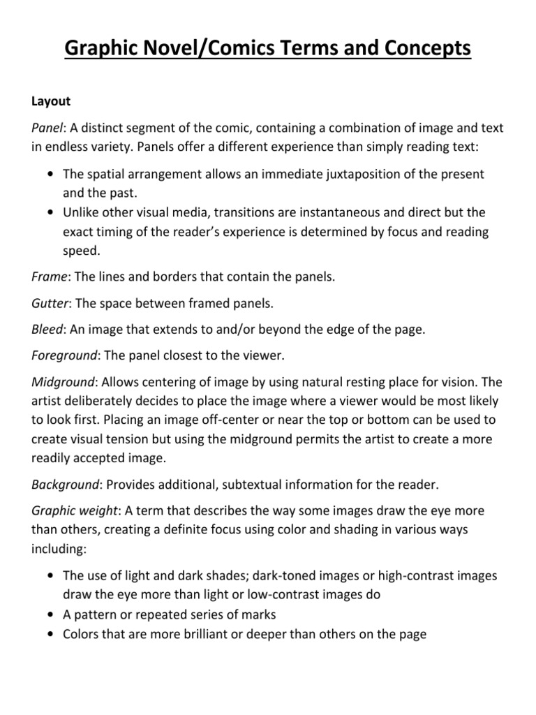Graphic Novel Terminology | PDF | Narration | Comics
