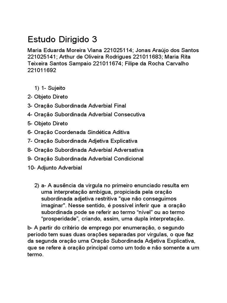 Estudo Dirigido Sintaxe | PDF