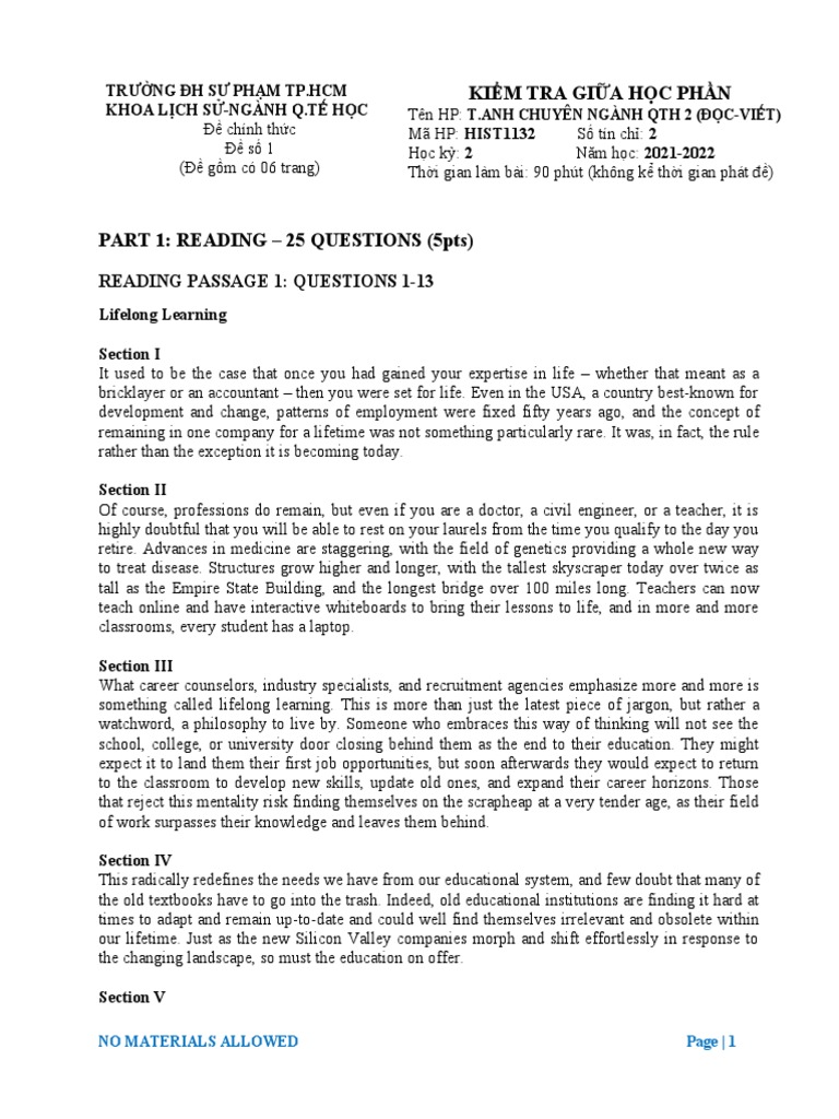 203 Midterm Đọc Viết 2 2022 Qth | PDF | Tourism | Australia