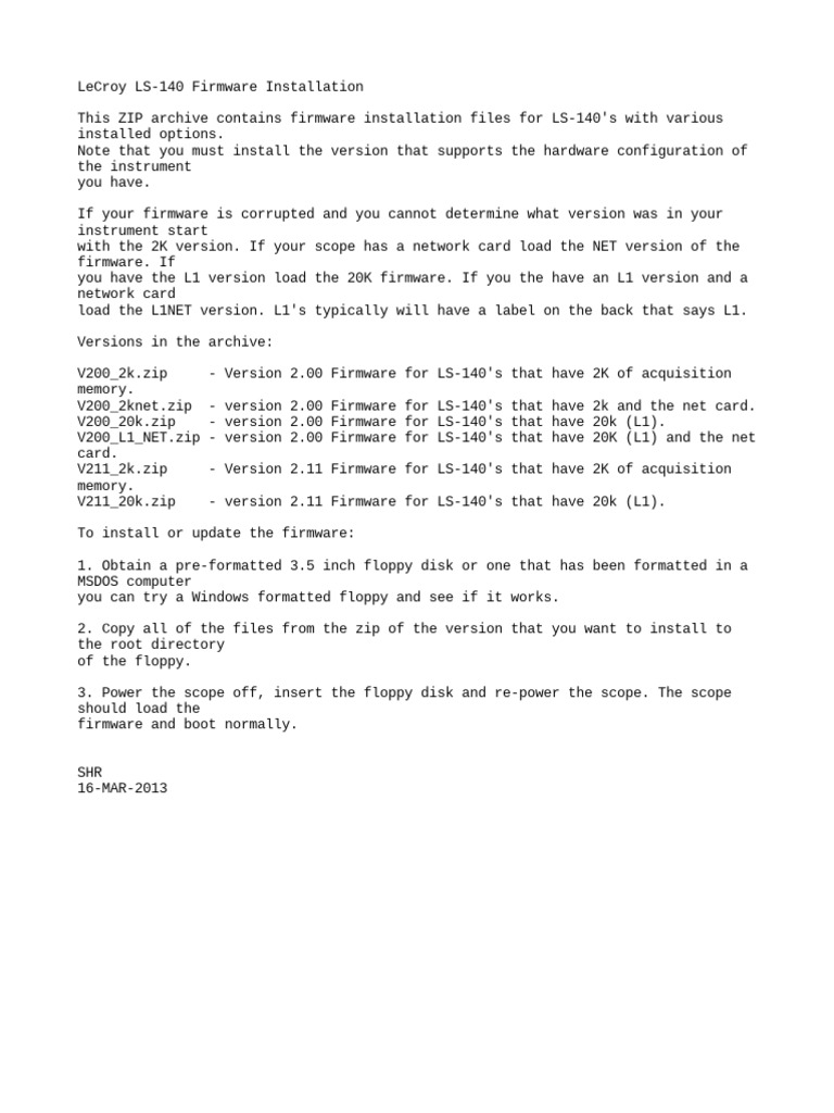 LS-140 Firmware Install | PDF