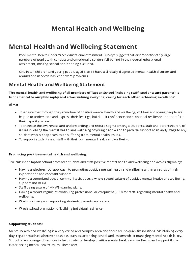 Tapton Mental Health and Wellbeing - Mental Health and Wellbeing ...