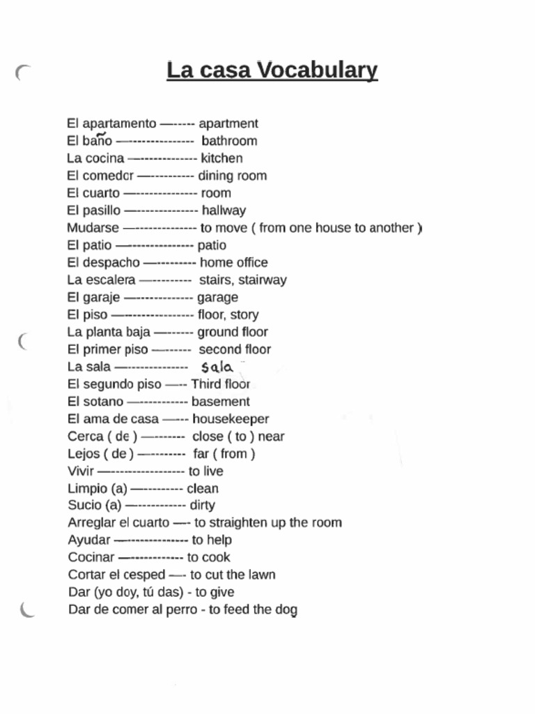 La Casa Vocabulary, Tu Commands and Present Progressive 2-1 | PDF