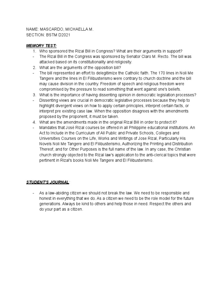 MASCARDO - GE9 Memory Test and Student Journal | PDF | Social Science