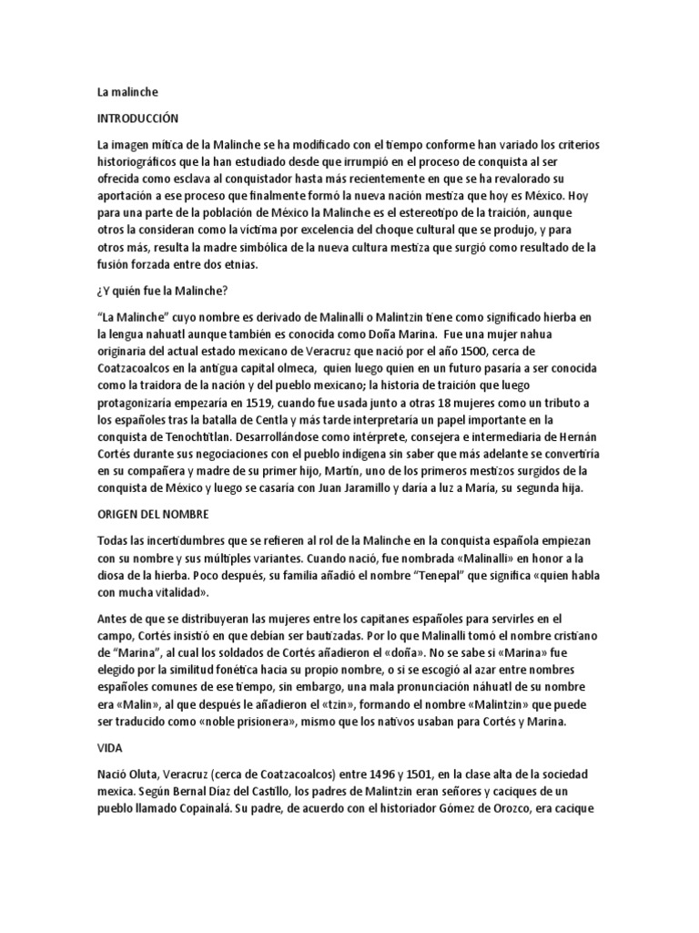 Biografía de La Malinche: figura clave en la conquista | PDF | México ...