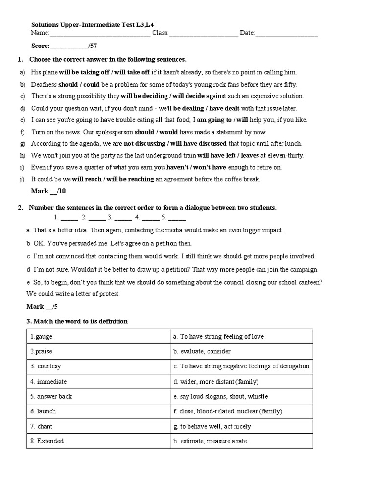Test 3+4L UPPERinterm. Maturita Solution | PDF