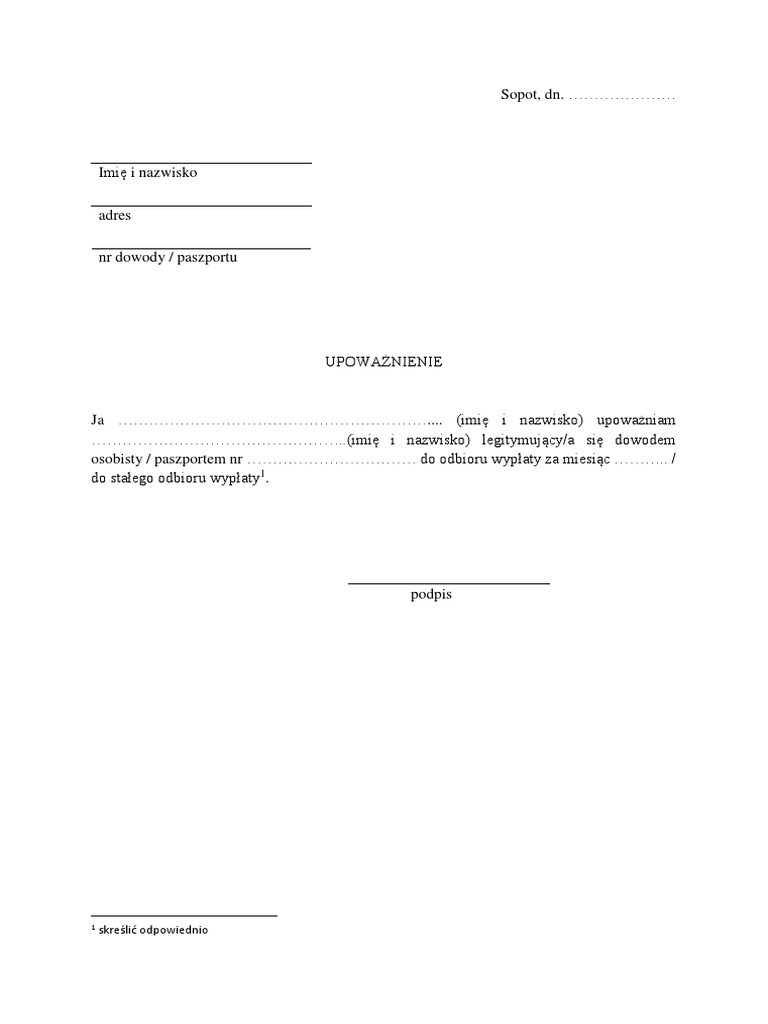 Upowaznienie Do Odbioru Wypłaty | PDF Upowaznienie Do Odbioru Wypłaty | PDF