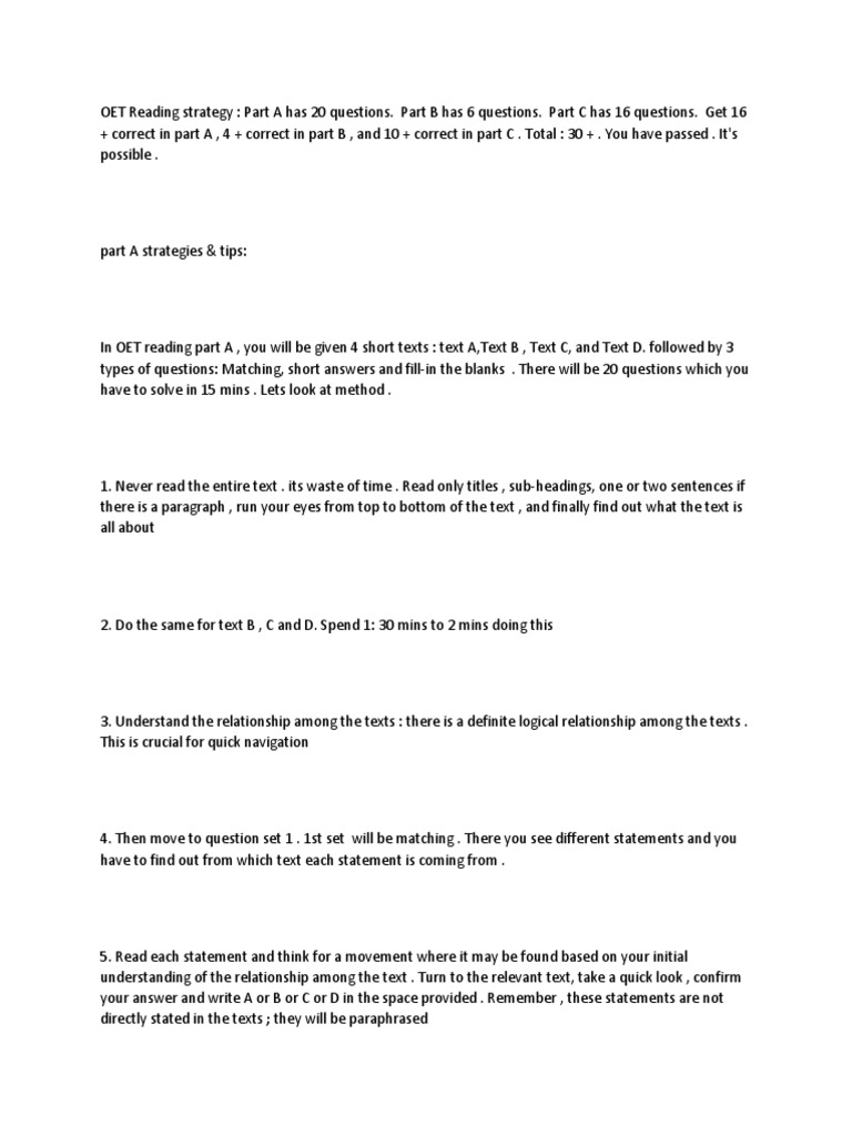 OET Reading Strategy Exclusive | PDF | Multiple Choice | Cognitive ...