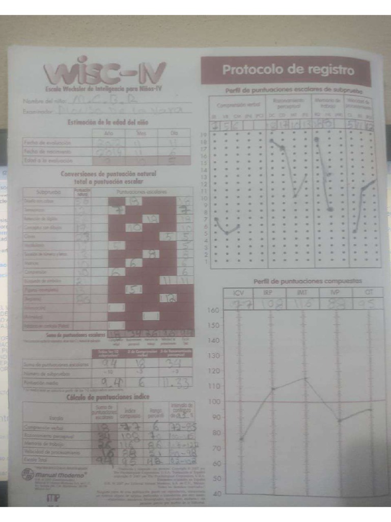 Protocollo de Registro WISC IV | PDF