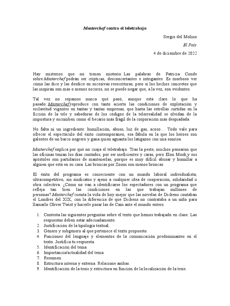 Actividades - Masterchef | PDF